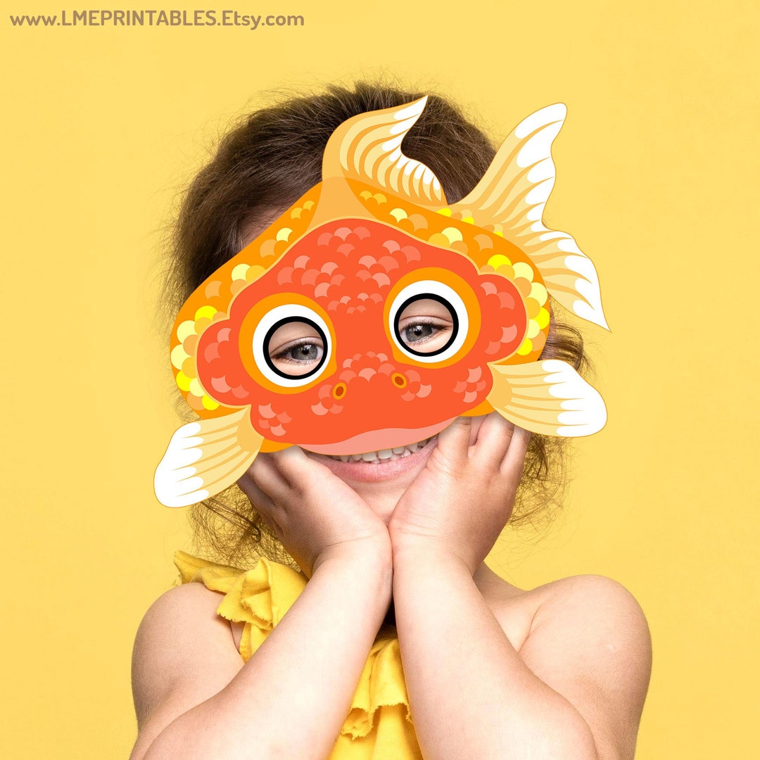 Goldfish Printable Mask Animal Costume Pool Party Favor Paper Fish Pet ...