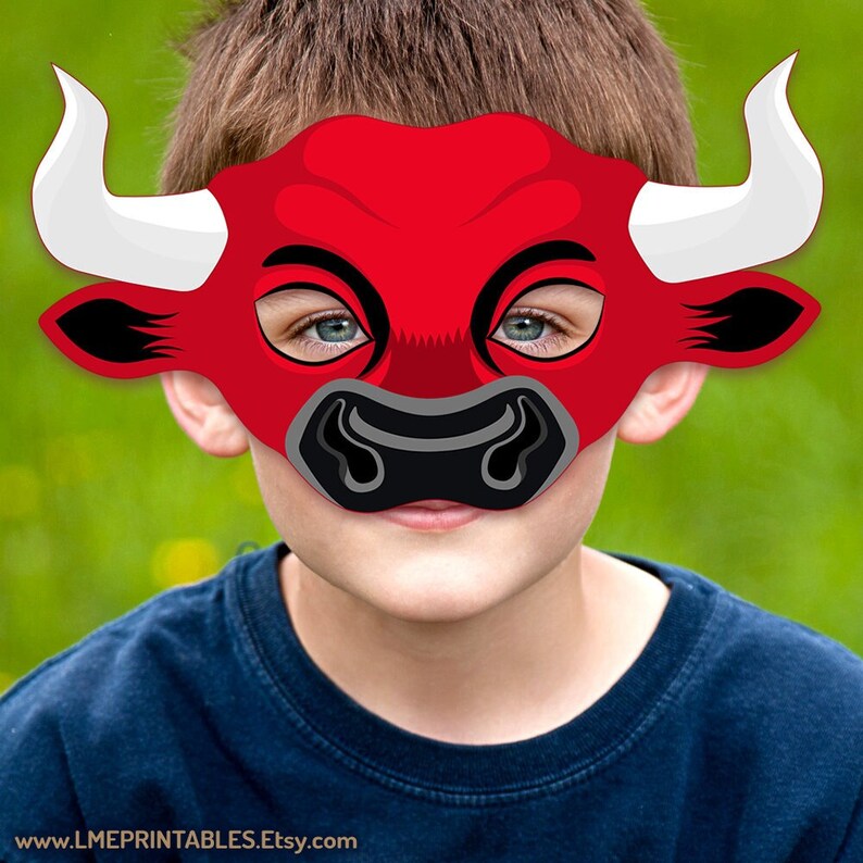 Máscara de Toro Rojo Imprimible Buey Búfalo Papel Traje Halloween ...