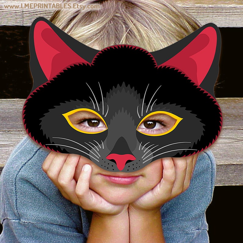 Black Cat Mask Printable Halloween Party Costume Pet Animal Pattern ...