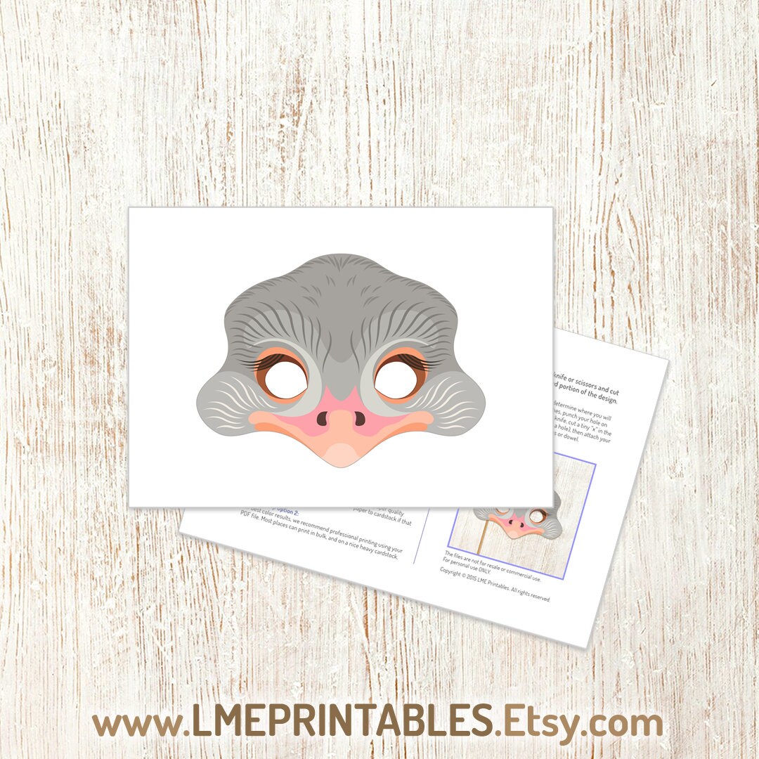 Ostrich Mask Printable Halloween Costume Animal Bird Emu Paper Craft ...