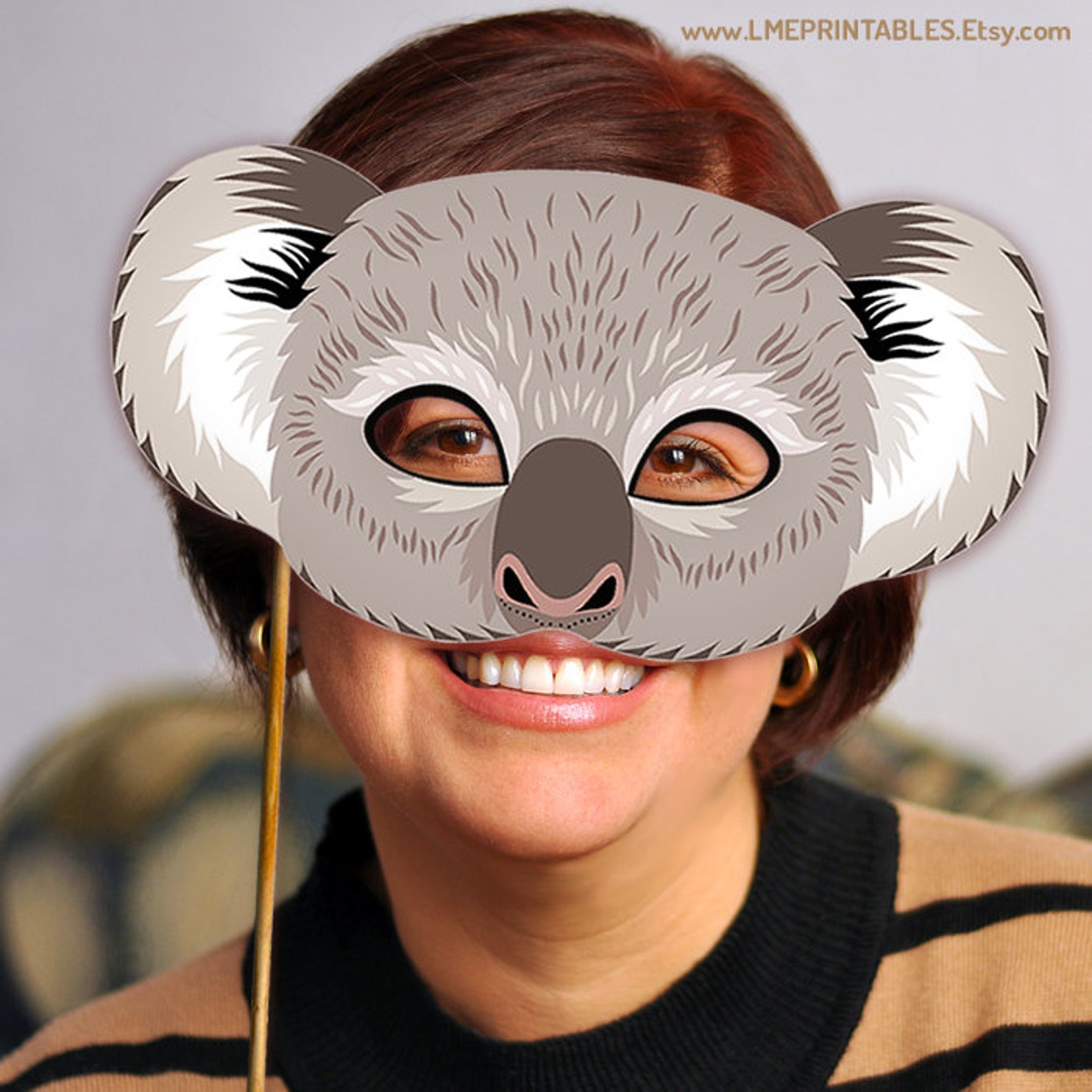 Koala Printable Mask Halloween Costume Kids Adults Gray Bear - Etsy