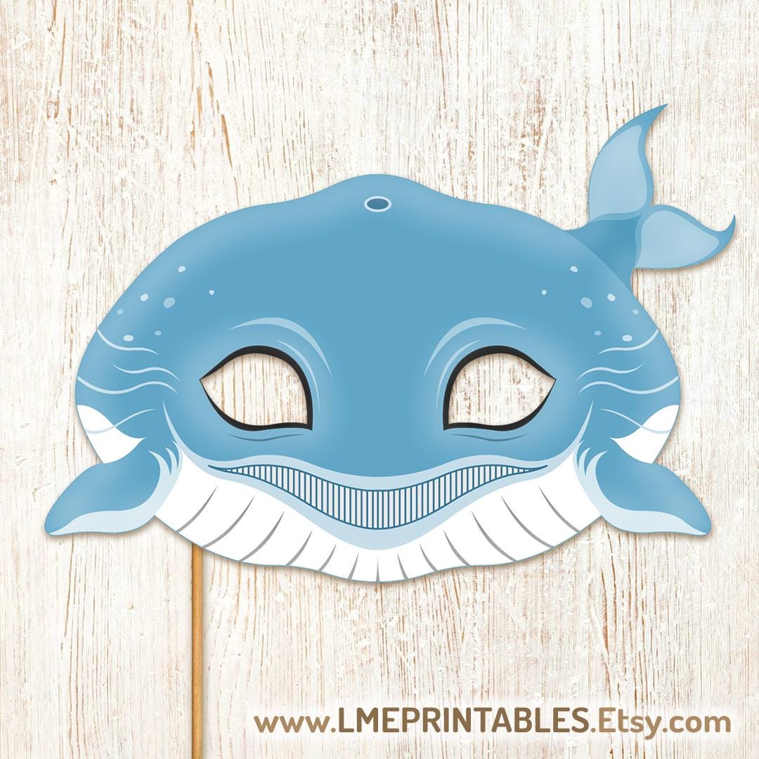 Whale Mask Printable Carnival Costume Blue Sea Animal Pool Party Paper ...