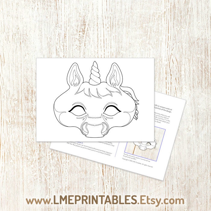 Unicorn Coloring Printable Mask Halloween Costume White Horse Party ...
