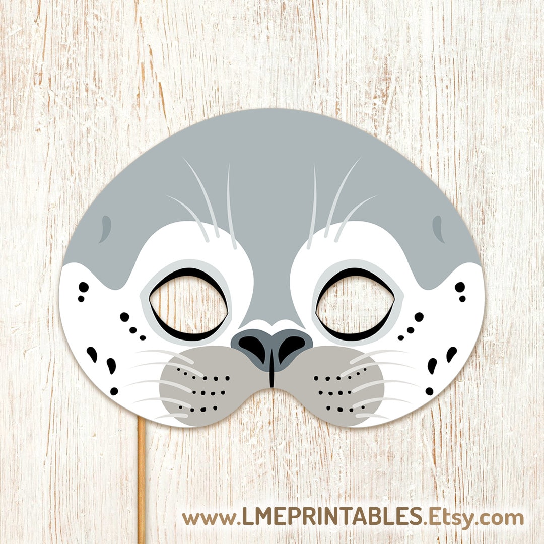 Seal Mask Printable Harbor Seal Gray Harp Halloween Costume Pool Party ...