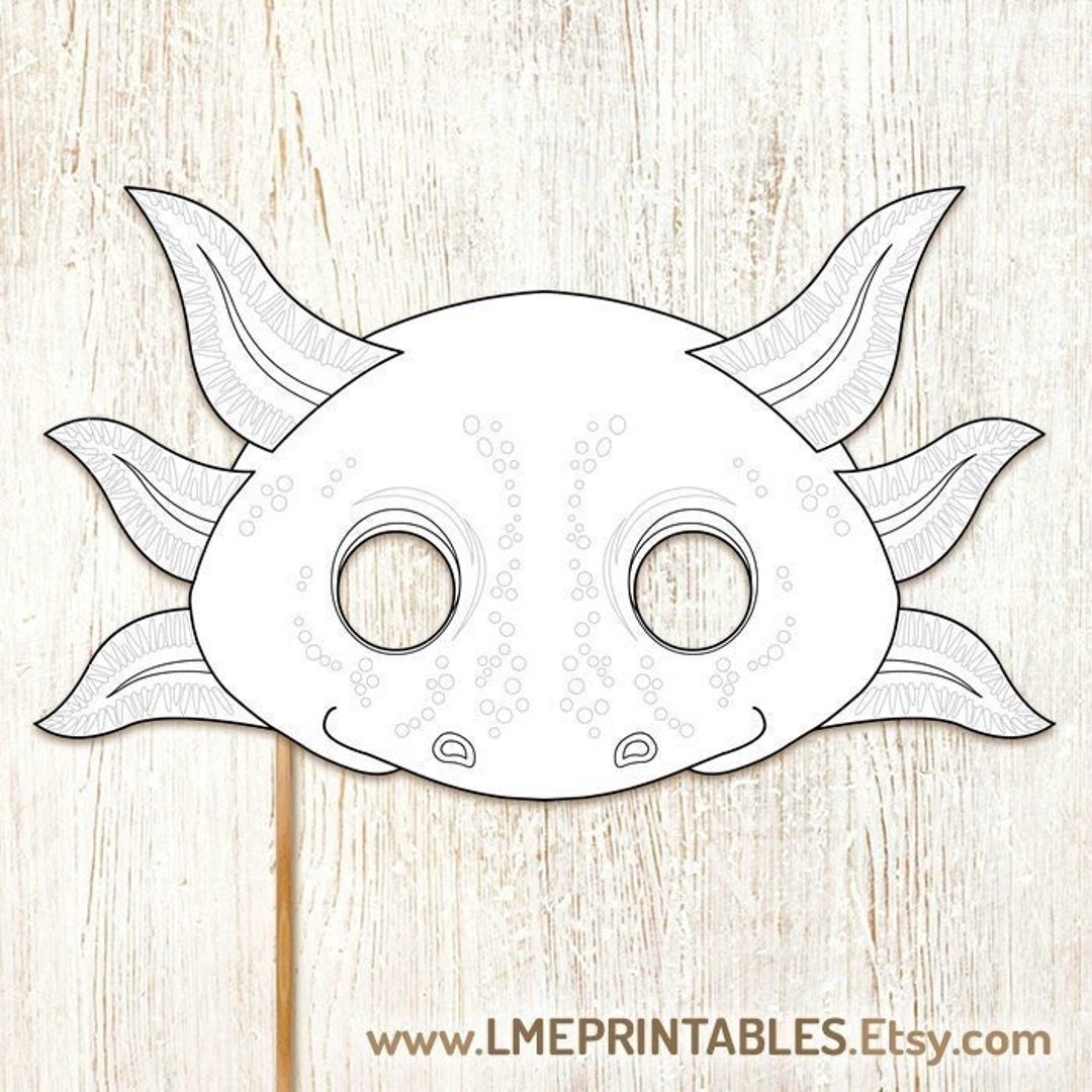 Axolotl Coloring Mask Printable Costume Animal Halloween Activity Book ...