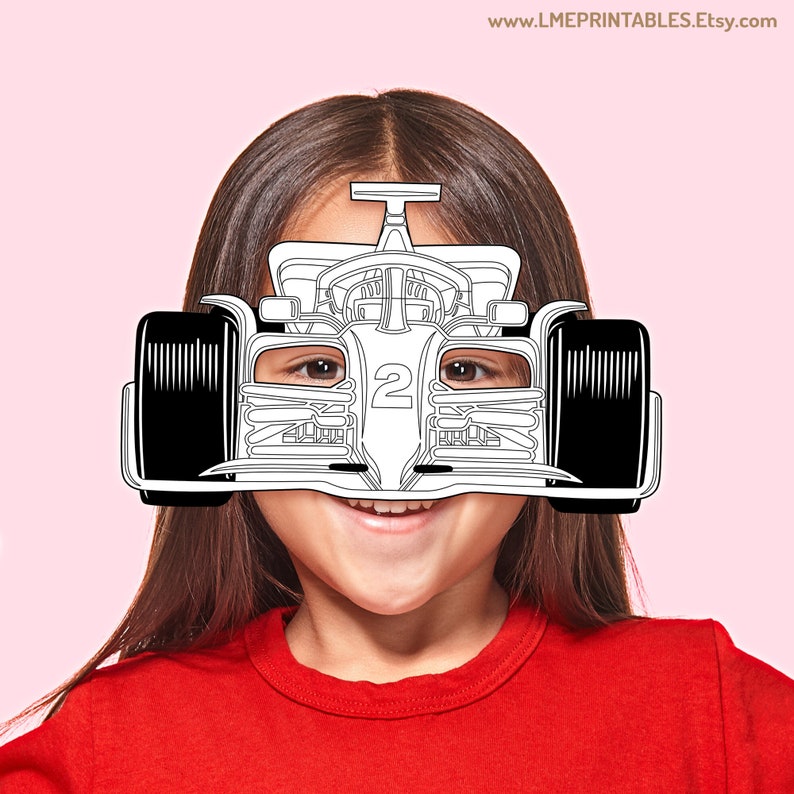 Race Car Mask Coloring Printable Formula 1 Costume F1 Birthday DIY ...