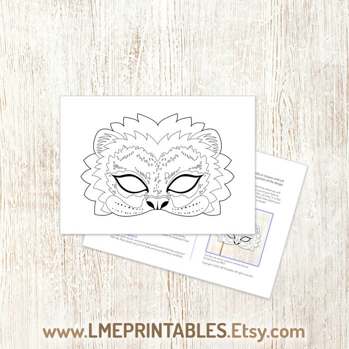 Lion Coloring Mask Printable Costume Halloween Animal Party Favor ...