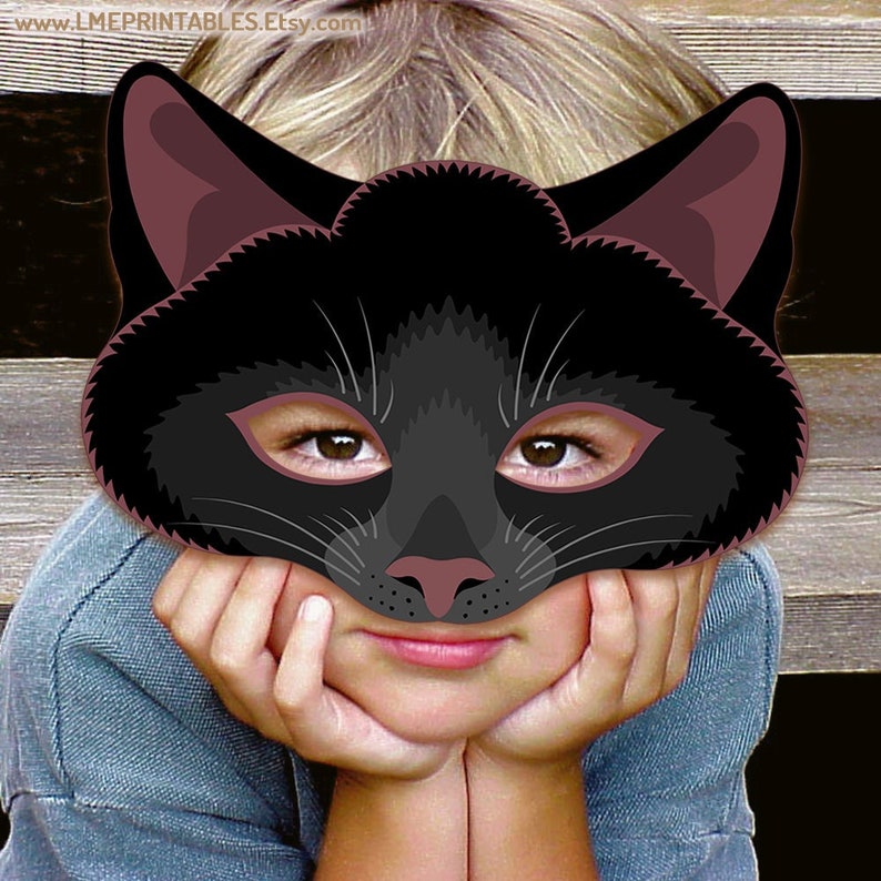Black Cat Mask Printable Halloween Party Costume Pet Animal - Etsy