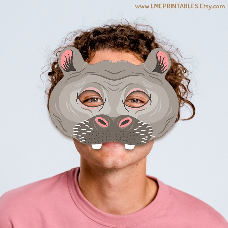 Hippo Printable Mask Hippopotamus Halloween Costume Pool Party Favor ...