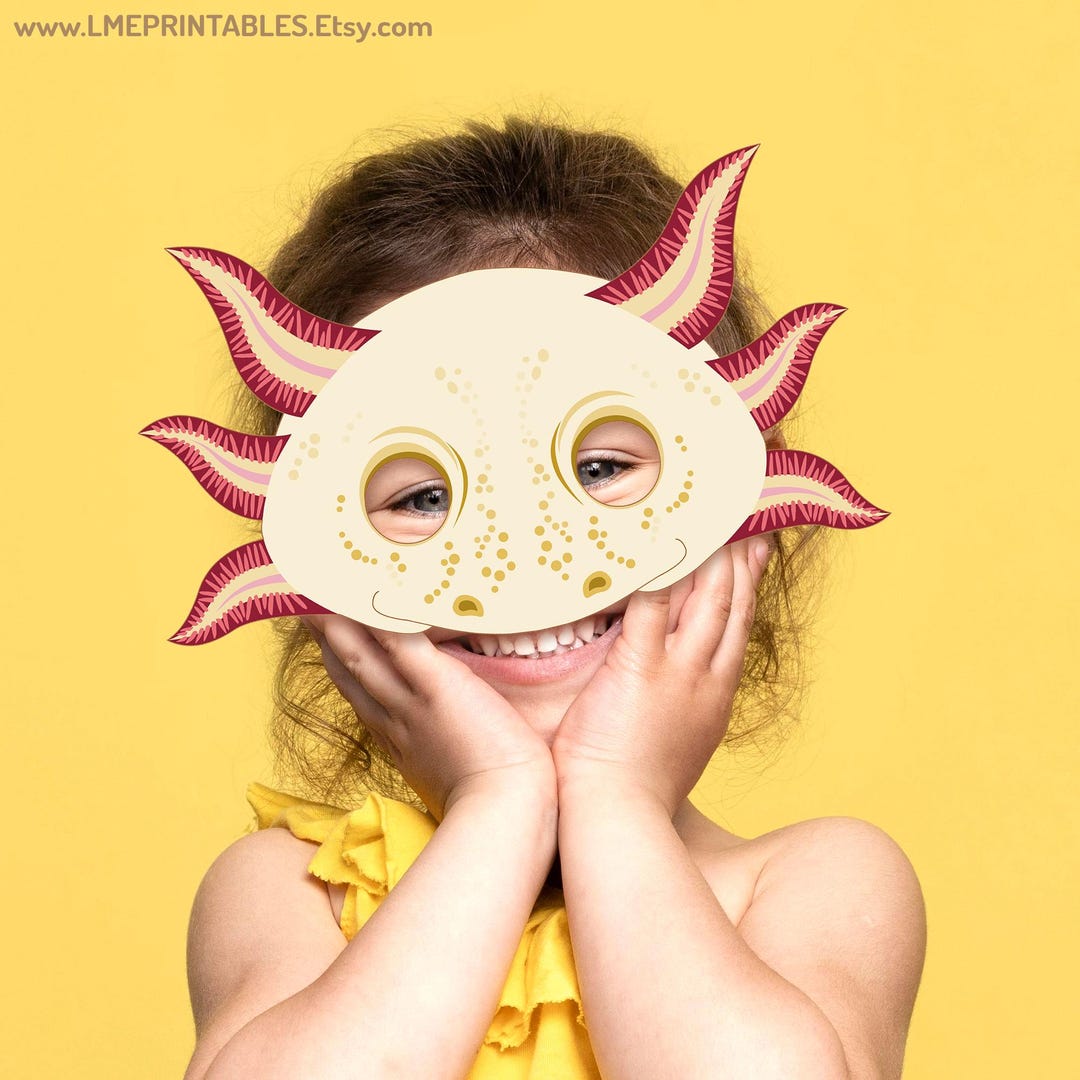 Axolotl Mask Printable Halloween Costume Albino Amphibian Salamander ...