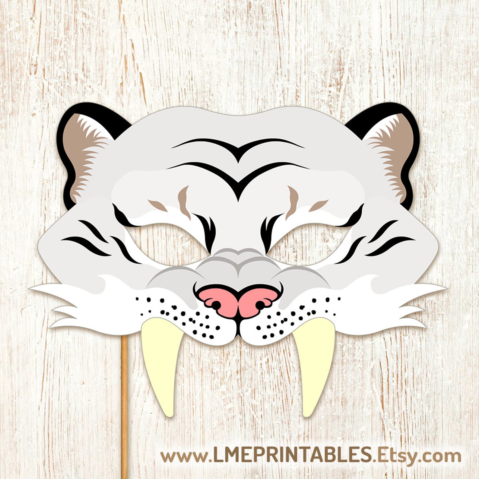 White Saber Tooth Tiger Mask Printable Carnival Costume Smilodon ...