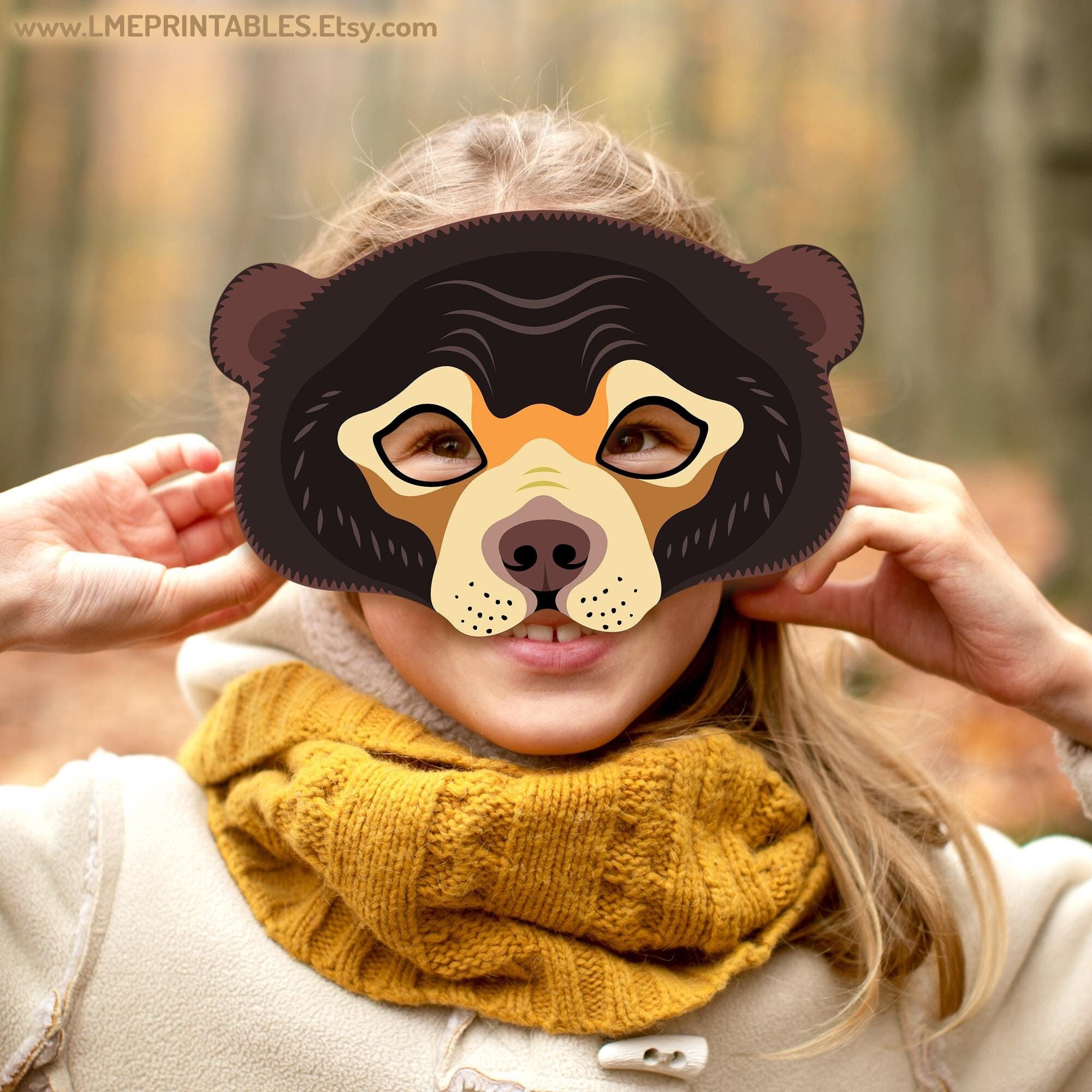 Sun Bear Mask Printable Costume Halloween Woodland Paper Animal Honey ...