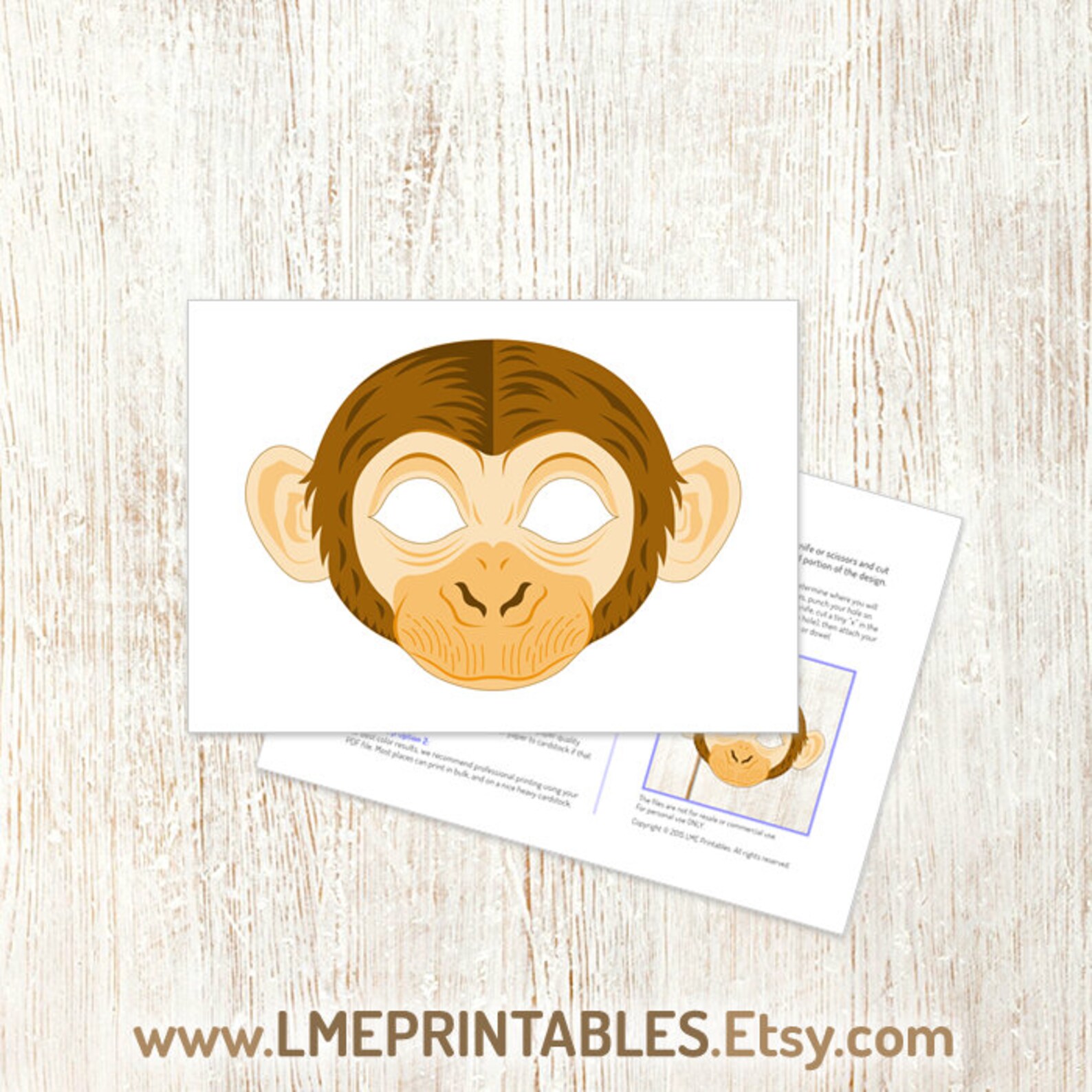 Monkey Mask Printable Animal Chimpanzee Masks PDF Halloween - Etsy