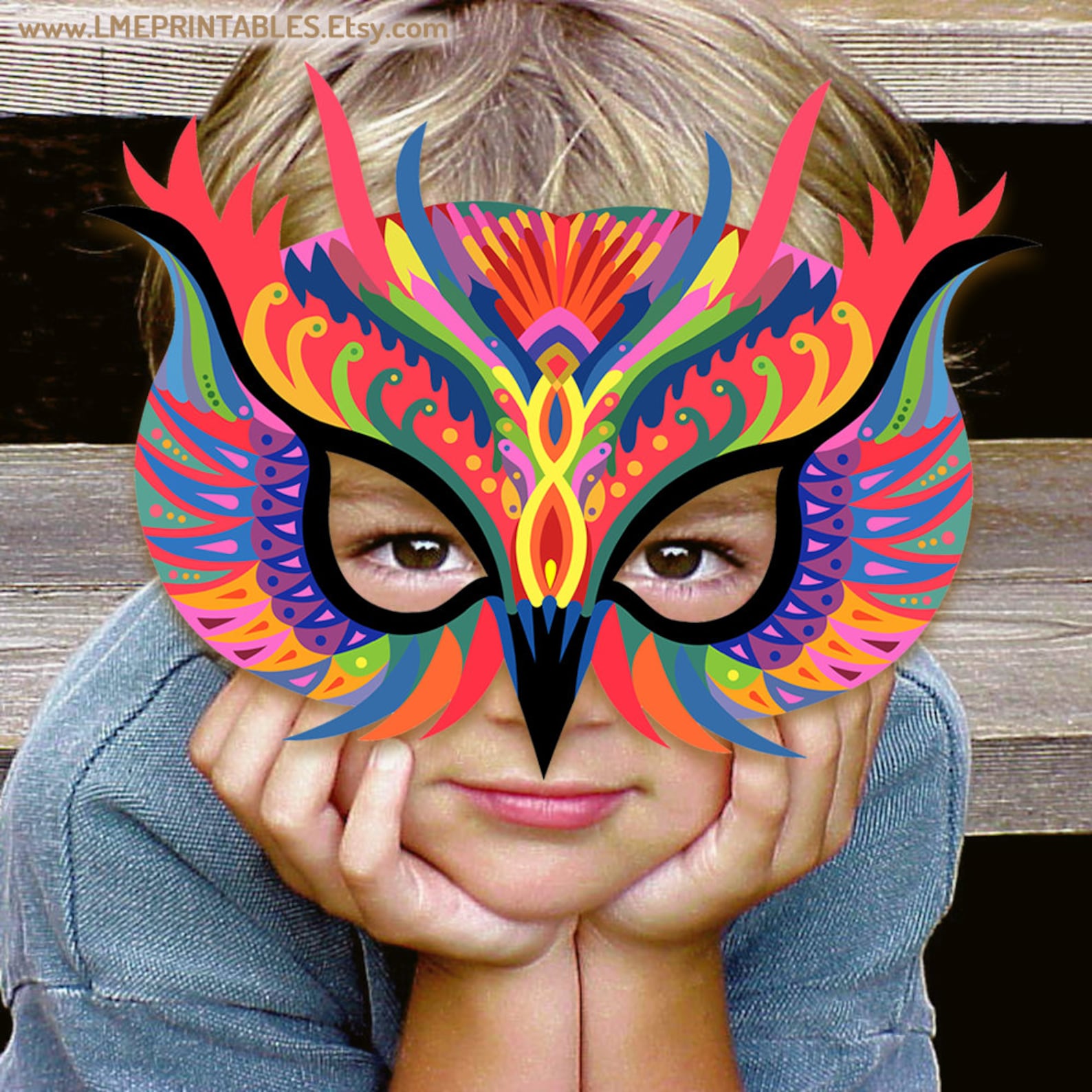 Owl Bird Mask Printable Halloween Costume Party Birthday Colorful Paper ...