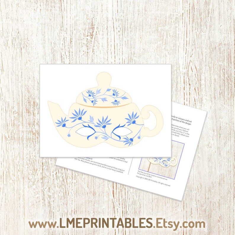Teapot Mask Printable Tea Party Birthday Costume Favor Game Delft ...