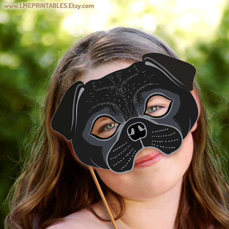 Black Pug Dog Mask Printable Halloween Carlin Mops Dutch Bulldog ...