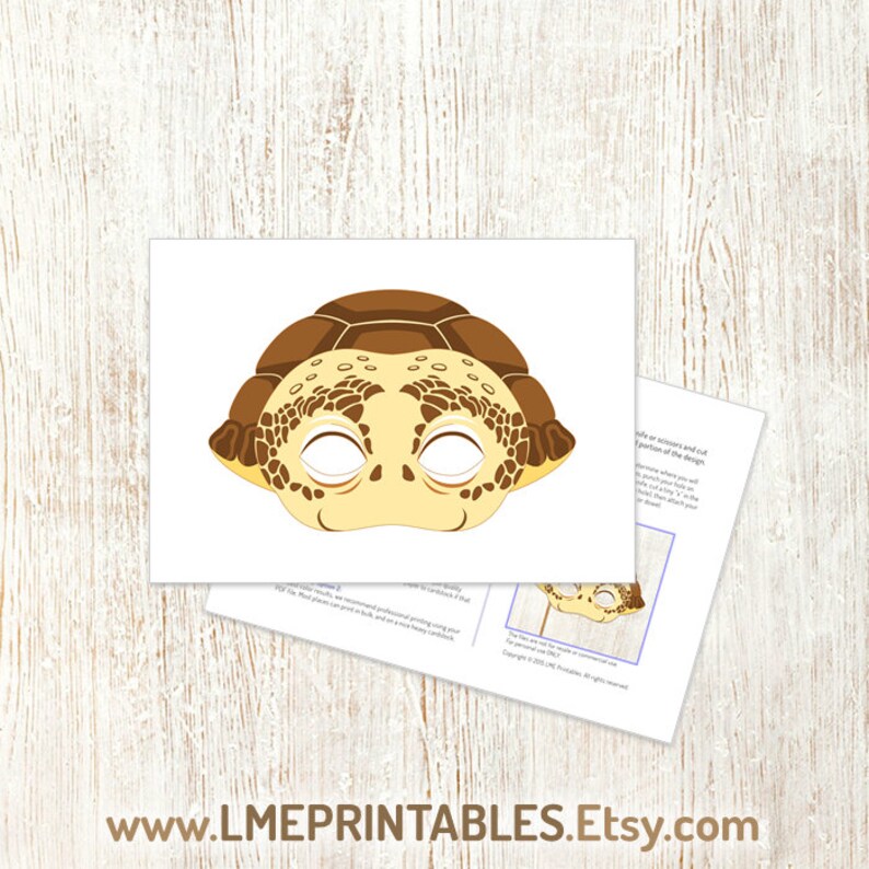 Turtle Printable Mask Sea Tortoise Costume Aquatic Animal - Etsy