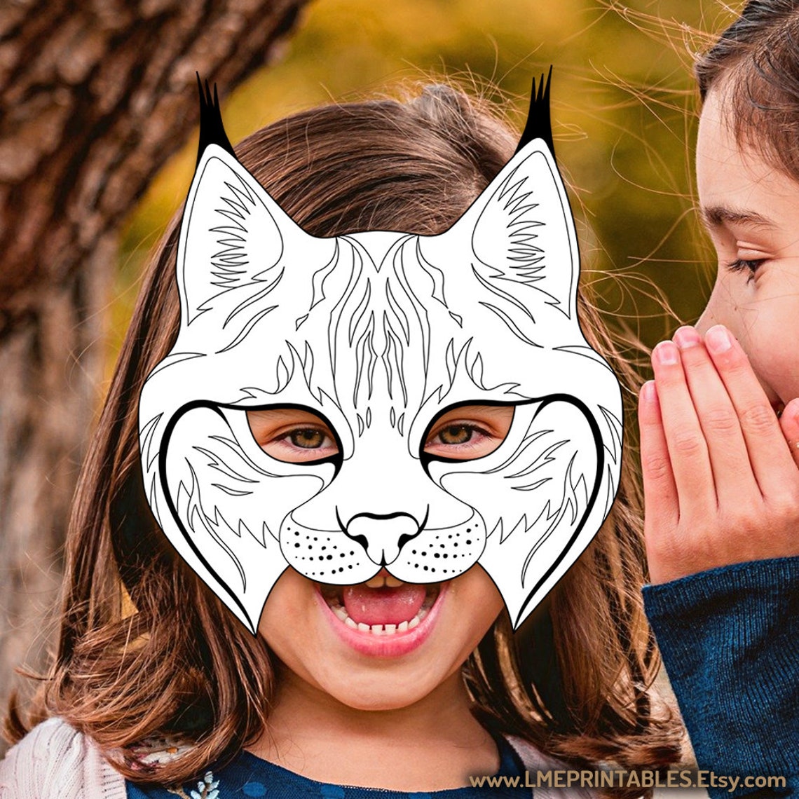 Lynx Coloring Mask Printable Halloween Animal Costume Masks Bobcat Kid ...