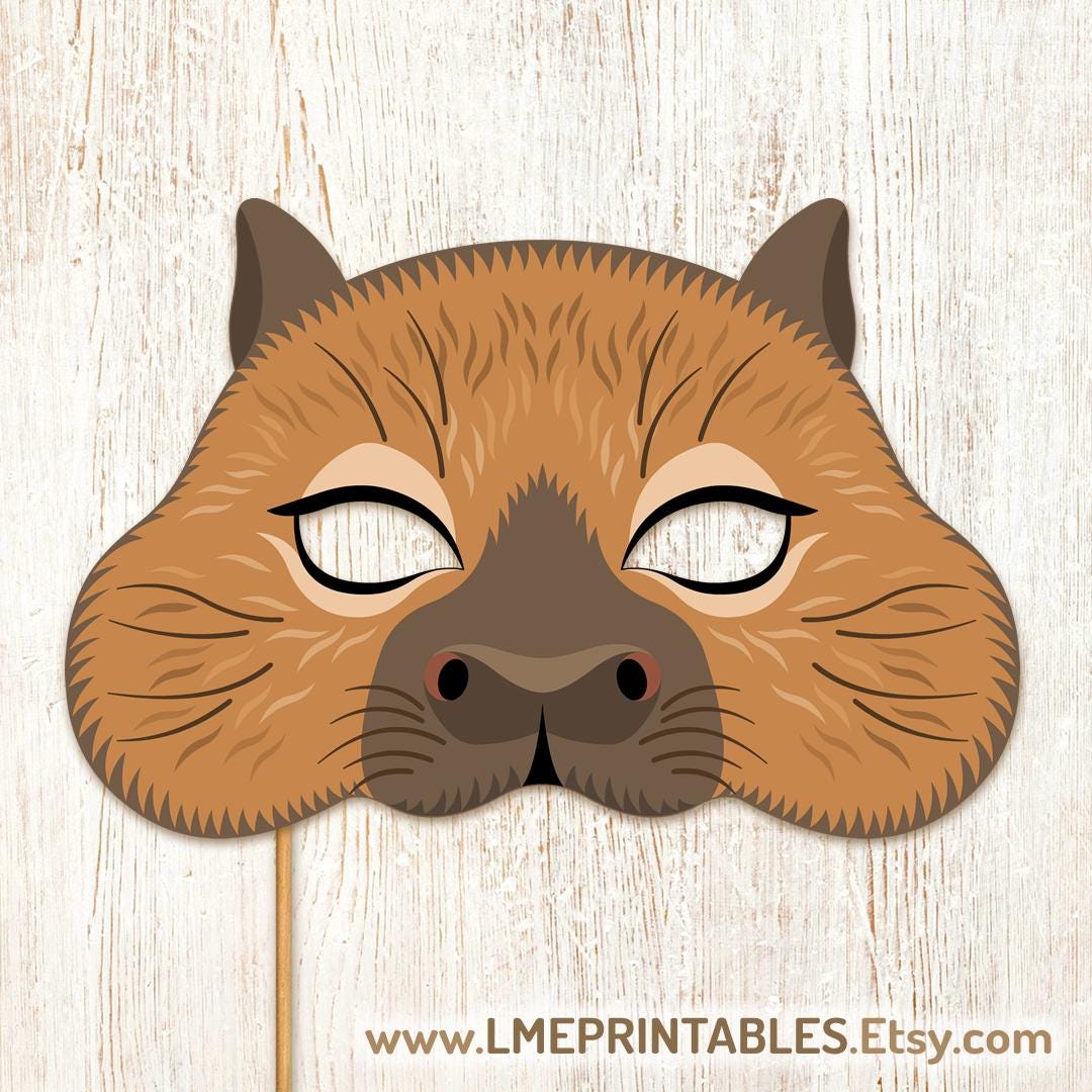 Capybara Printable Mask Castor Costume Forest Animal Halloween Marmot ...