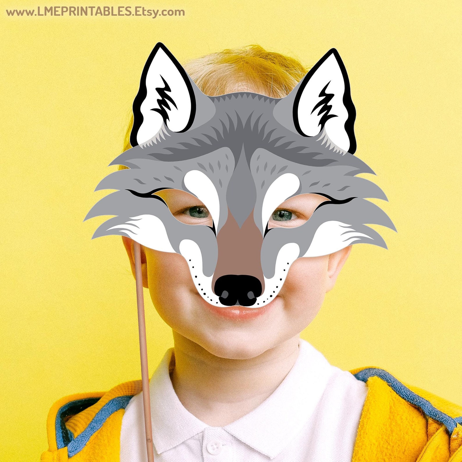 Gray Wolf Mask Printable Costume Woodland Halloween Party Favor Forest ...