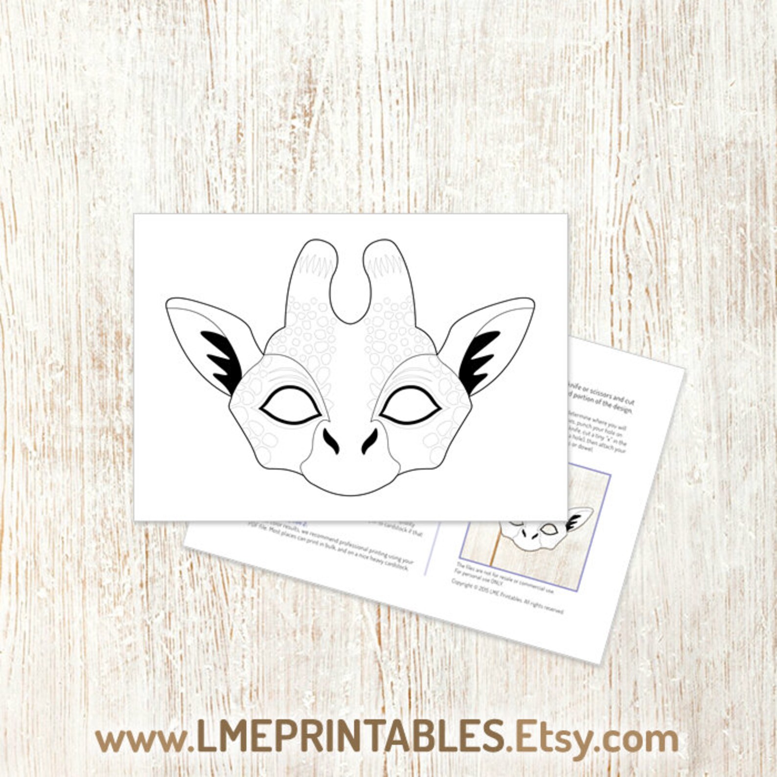 Giraffe Coloring Mask Printable Halloween Costume DIY Safari - Etsy