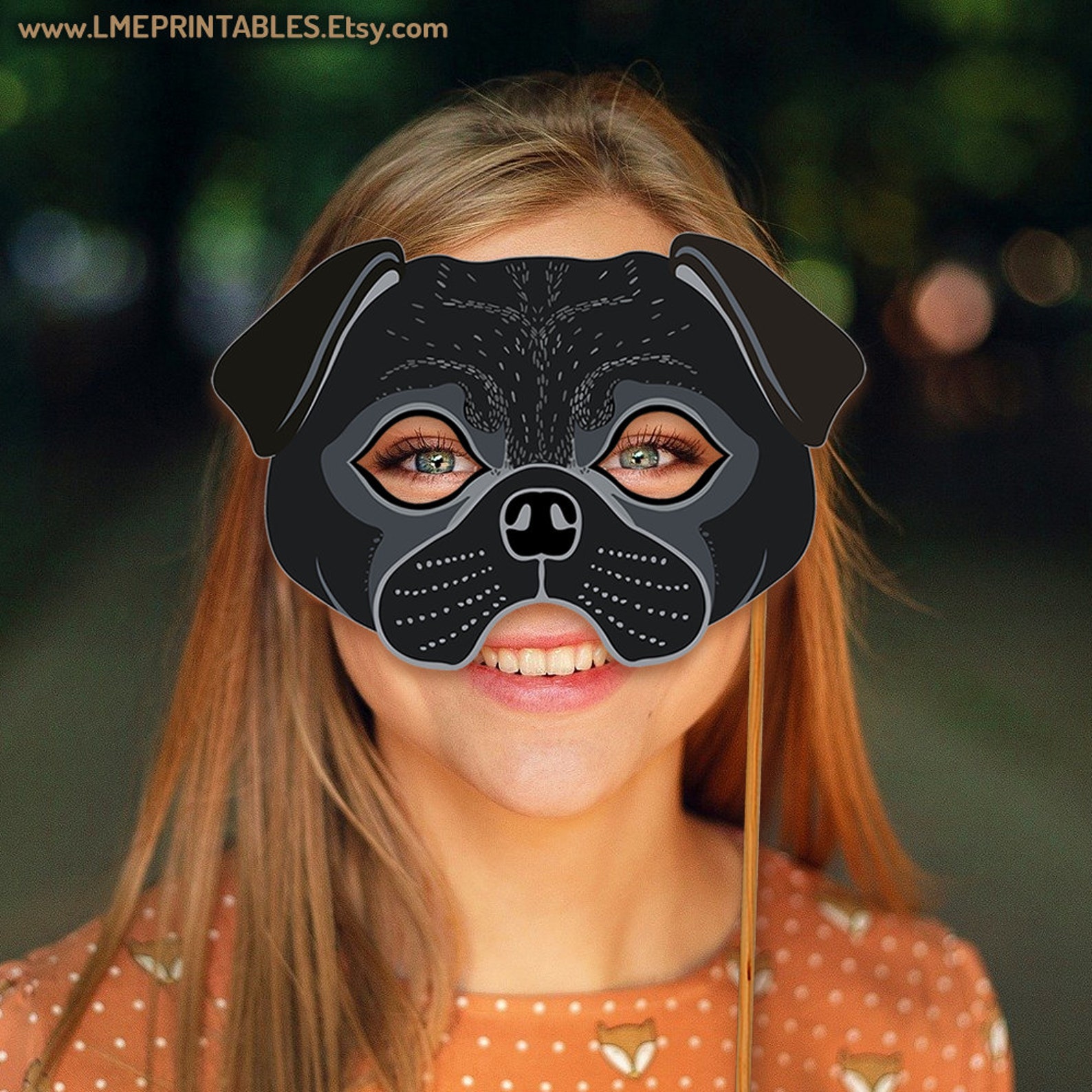 Black Pug Dog Mask Printable Halloween Carlin Mops Dutch Bulldog ...