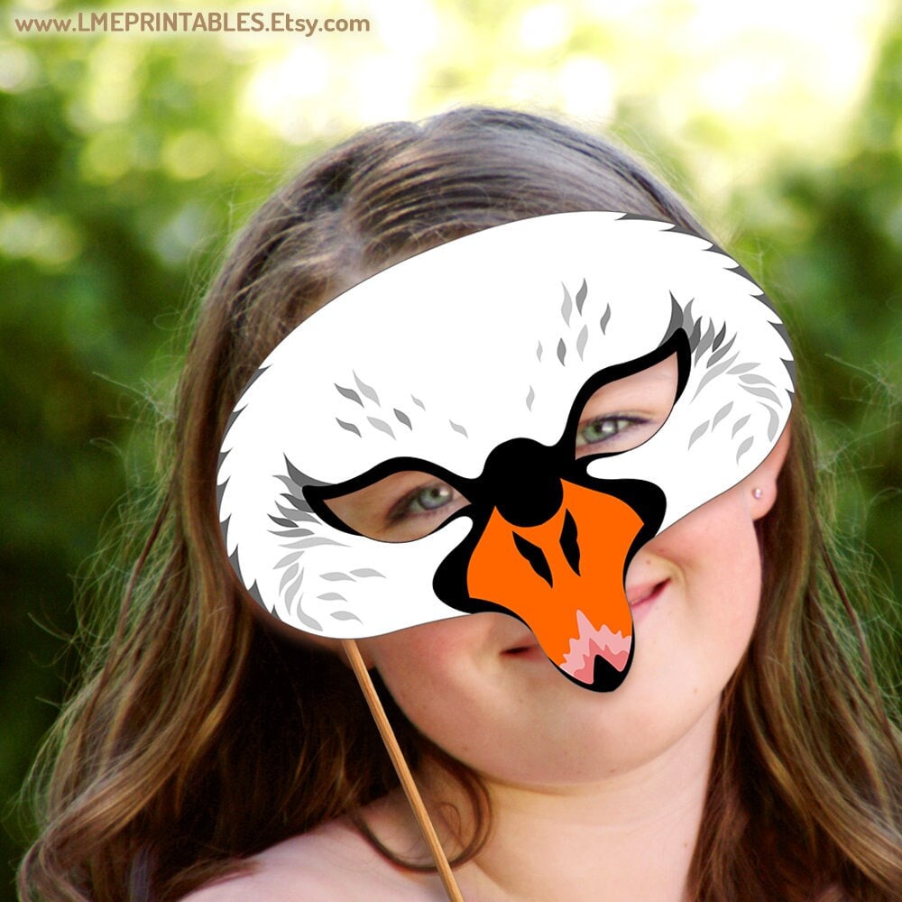 Swan Mask Printable Halloween Costume White Bird Ugly Duckling Birthday ...