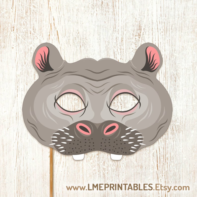 Hippo Printable Mask Hippopotamus Halloween Costume Pool Party - Etsy