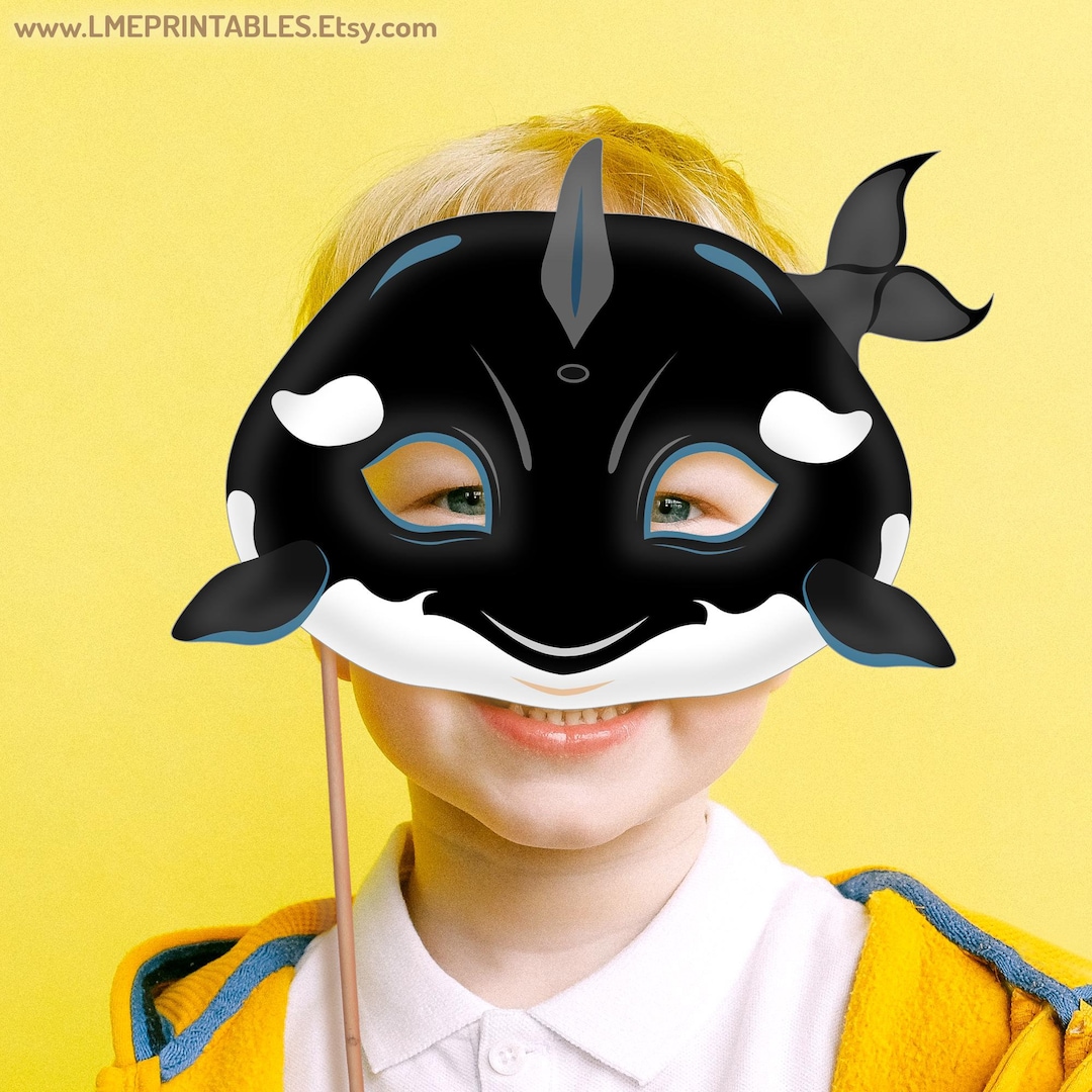 Orca Printable Mask Costume Cetacean Pool Party Favor Beach Sea Animal ...