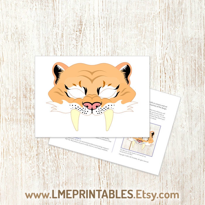 Smilodon Mask Printable Halloween Costume Sabertooth Tiger Prehistoric ...