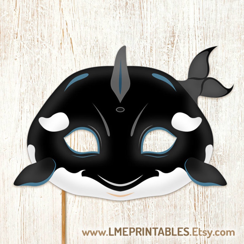 Orca Printable Mask Costume Cetacean Pool Party Favor Beach Sea Animal ...