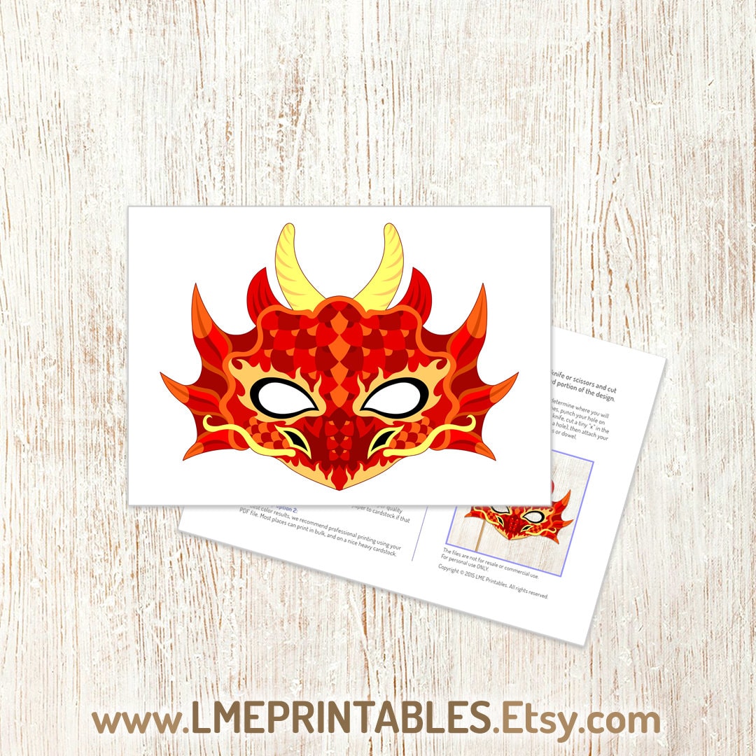 Red Dragon Mask Printable Zodiac Chinese New Year Easy Costume Party ...