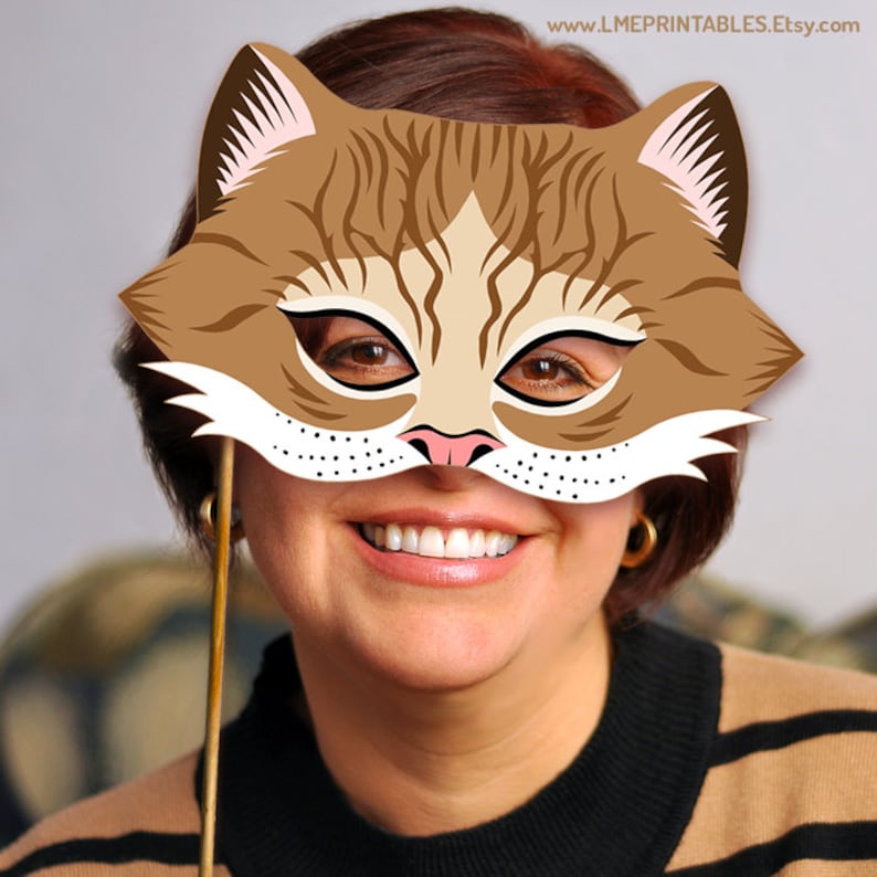 Tabby Cat Mask Printable Costume Halloween Party Favor Cute Face Kitten ...