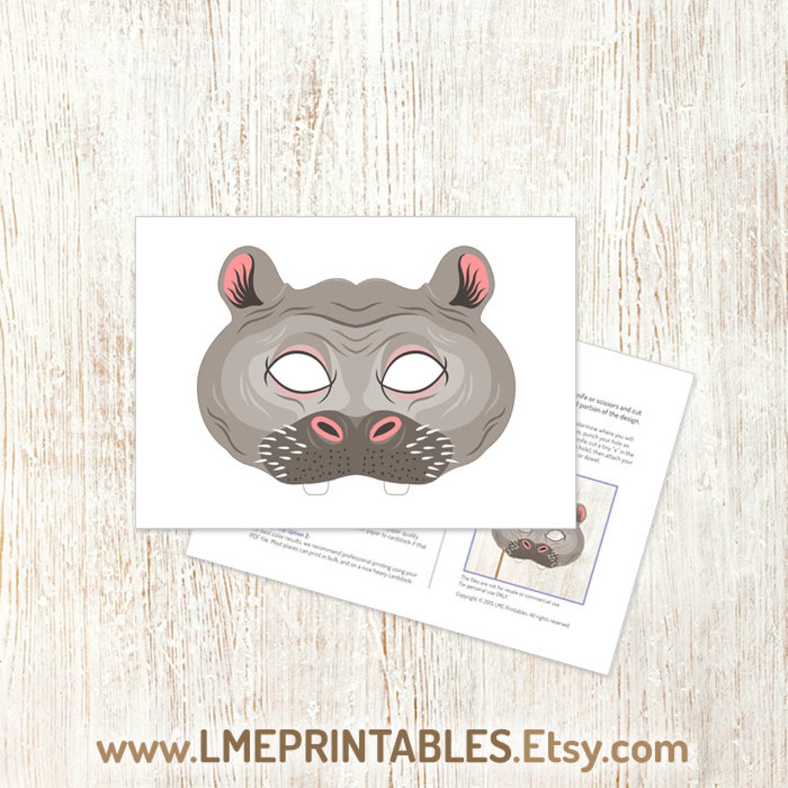 Hippo Printable Mask Hippopotamus Halloween Costume Pool Party - Etsy