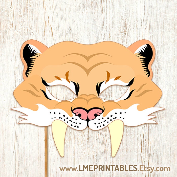 Smilodon Mask Printable Halloween Costume Sabertooth Tiger Prehistoric ...