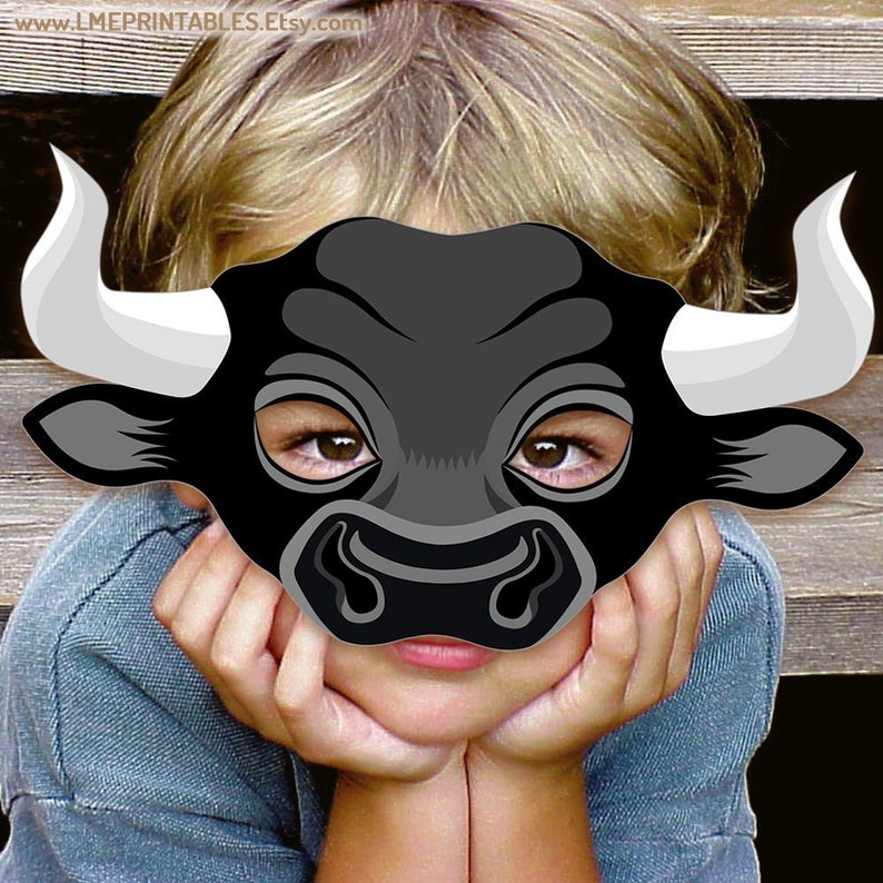 Black Bull Printable Mask DIY Ox Halloween Costume Minotaur Buffalo ...