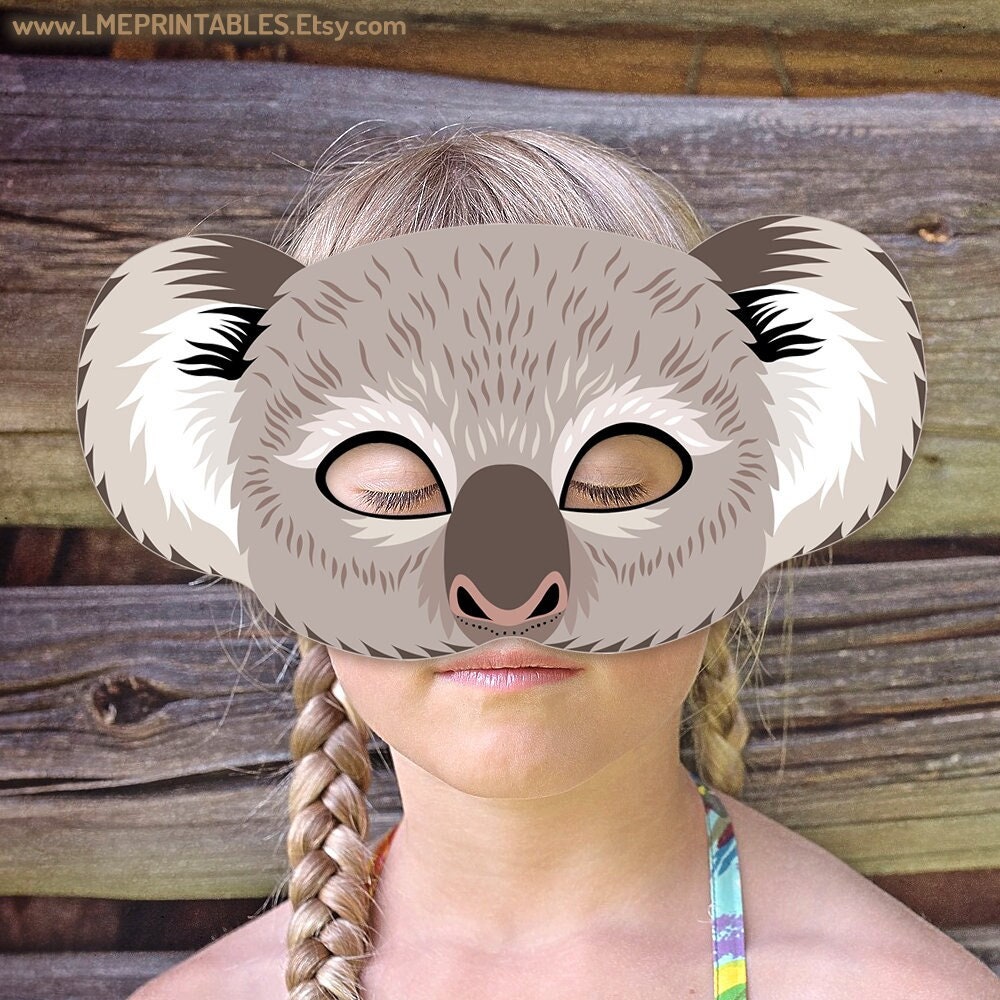 Koala Printable Mask Halloween Costume Kids Adults Gray Bear Australian ...