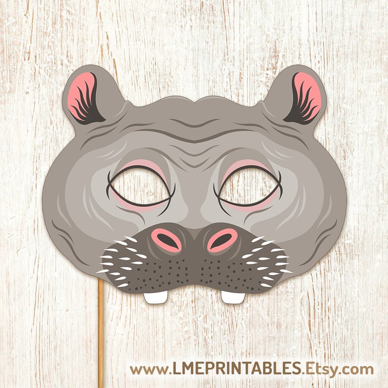 Hippo Printable Mask Hippopotamus Halloween Costume Pool Party Favor ...