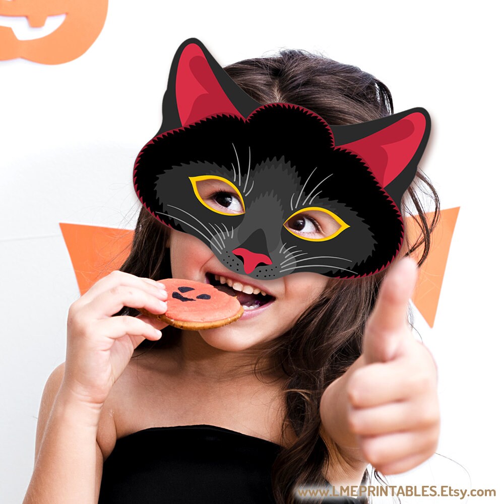 Black Cat Mask Printable Halloween Party Costume Pet Animal Pattern ...