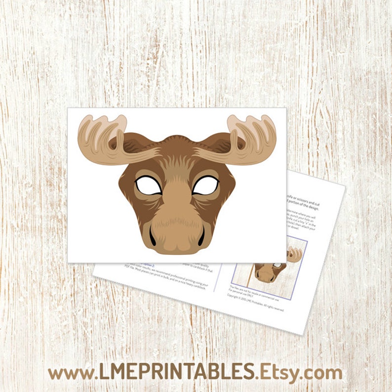 Moose Mask Printable Costume Woodland Party Favor Animal Reindeer Deer ...