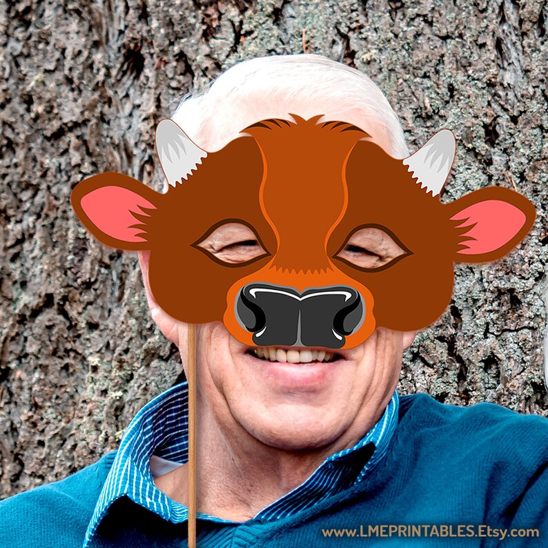 Cow Printable Mask Costume Halloween Brown Animal Farm Heifer Animals ...