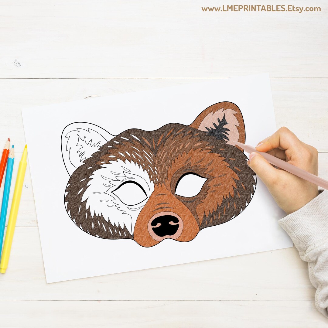 Bear Coloring Mask Printable Costume American Woodland Animal Carnival ...