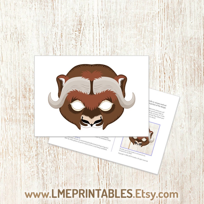 Musk Ox Mask Printable PDF Halloween Costume Animal American Bull Bison ...
