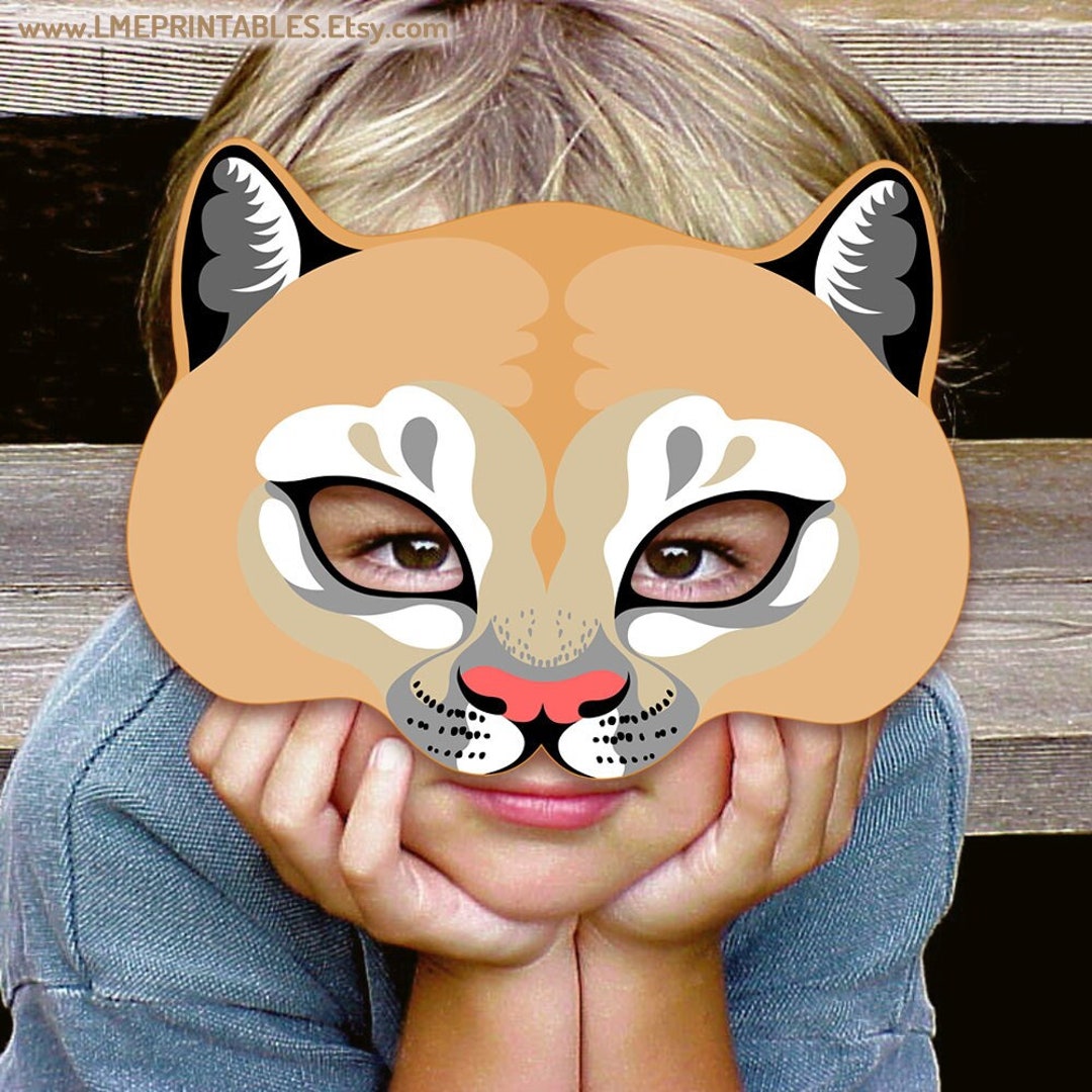 Puma Mask Printable Halloween Mountain Lion Animal Costume Cougar Kid ...