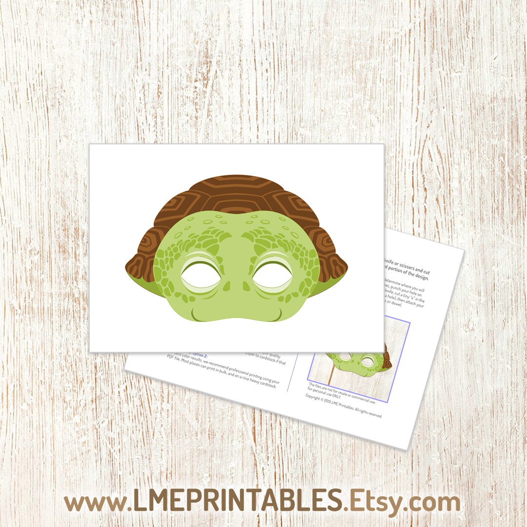 Tortoise Printable Mask Halloween Costume Animal Party Garden Turtle ...