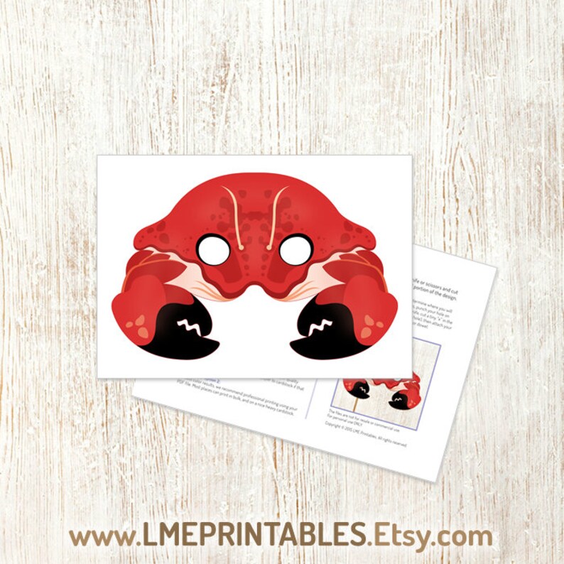 Crab Printable Mask Halloween Costume Animal Paper Masks - Etsy
