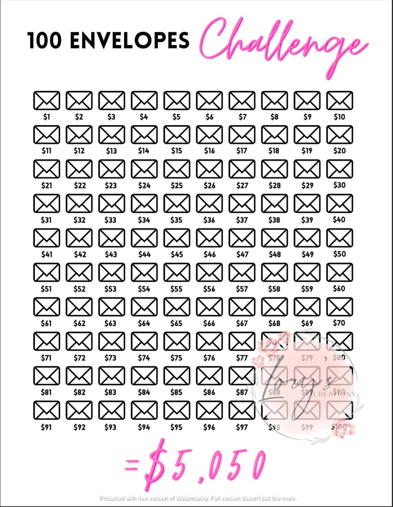 100 ENVELOPE CHALLENGE, Printable Savings Challenge, Money Savings ...