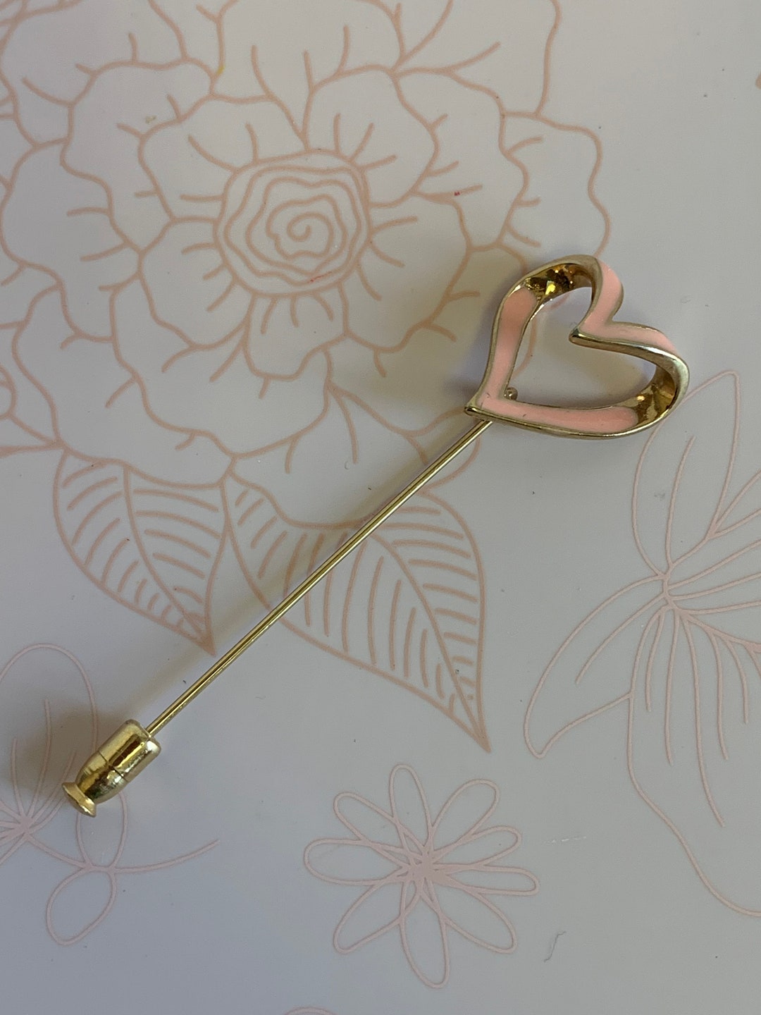Heart Stick Pin, Vintage Stick Pin, Vintage Heart Pin, Gold Tone Heart ...