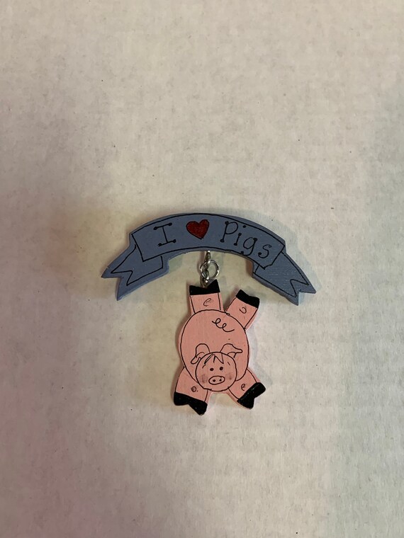 Vintage Wood Pig Pin, Handcrafted Pig pin, Wooden Pig… - Gem