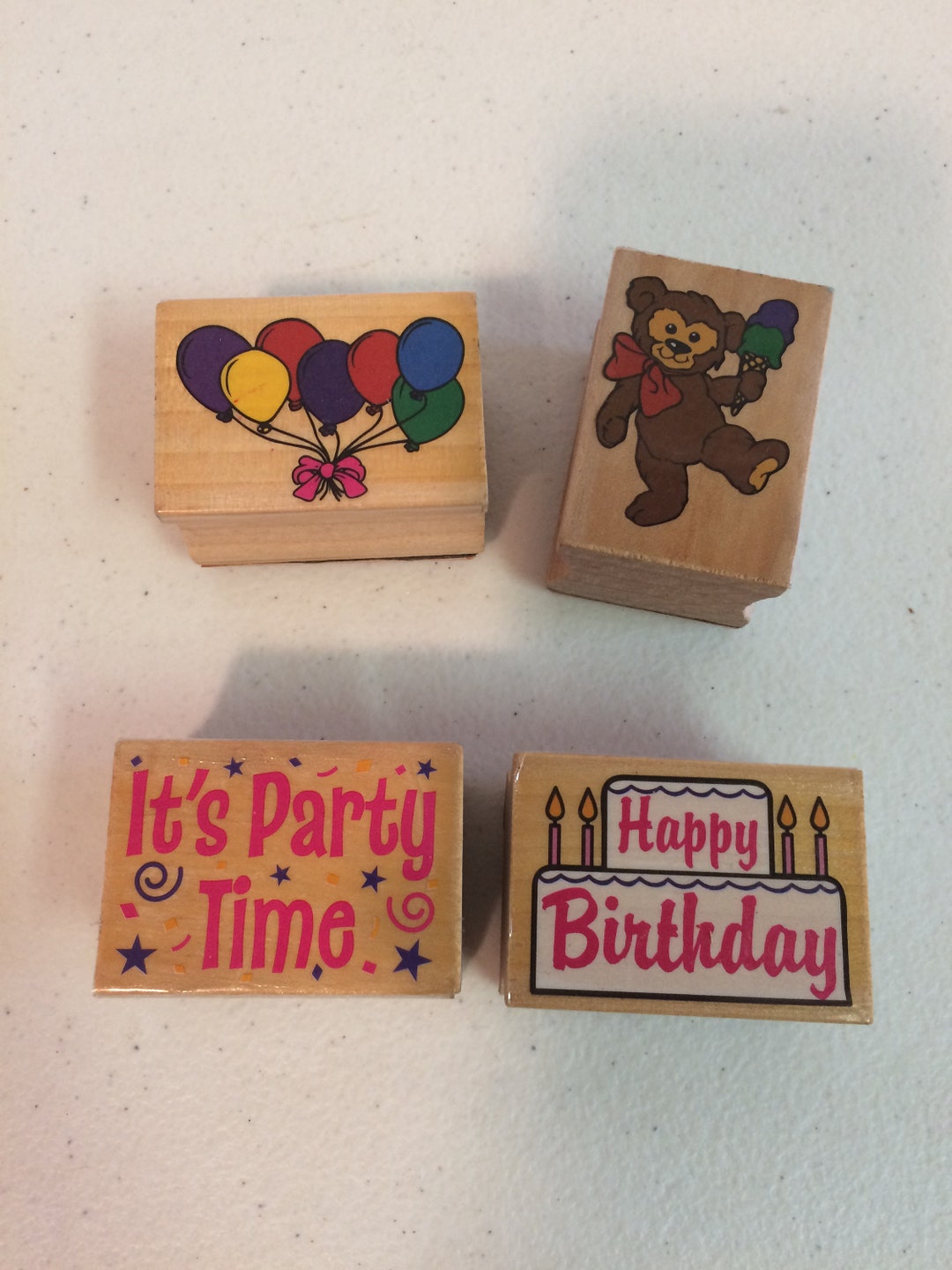 Birthday Rubber Stamp Set, Teddy Bear Party, Happy Birthday Stamp ...